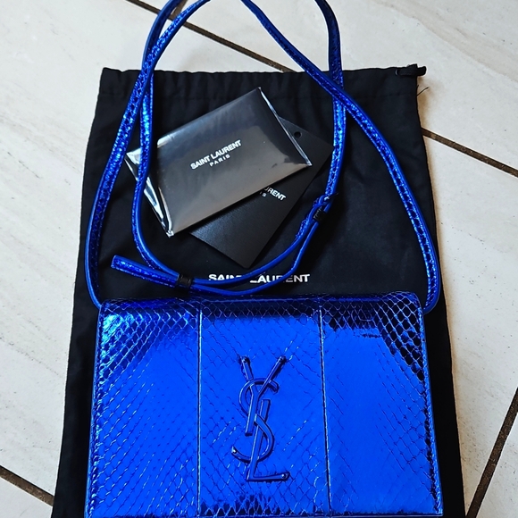 Yves Saint Laurent | Bags | Ysl Metallic Ayers Blue Python Embossed Toy ...